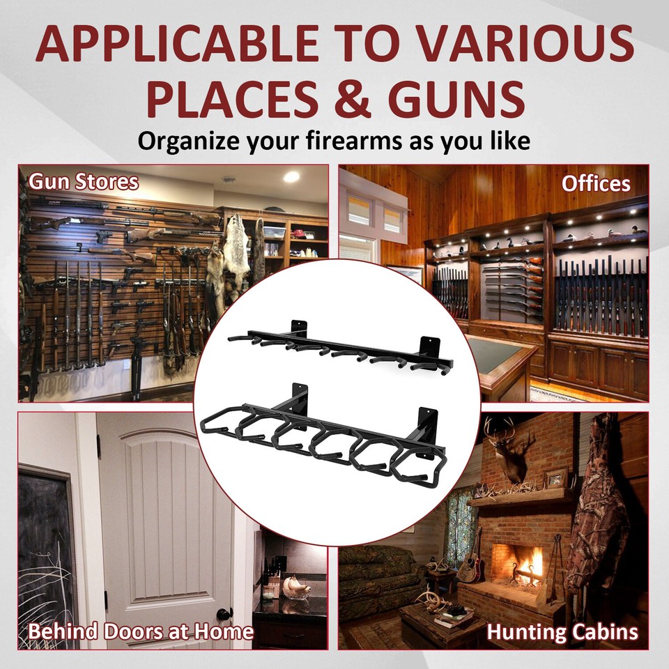 6 Gun Rack Black Vertical Fit Carbine Hanger Shotgun Hook Wall Mount ...