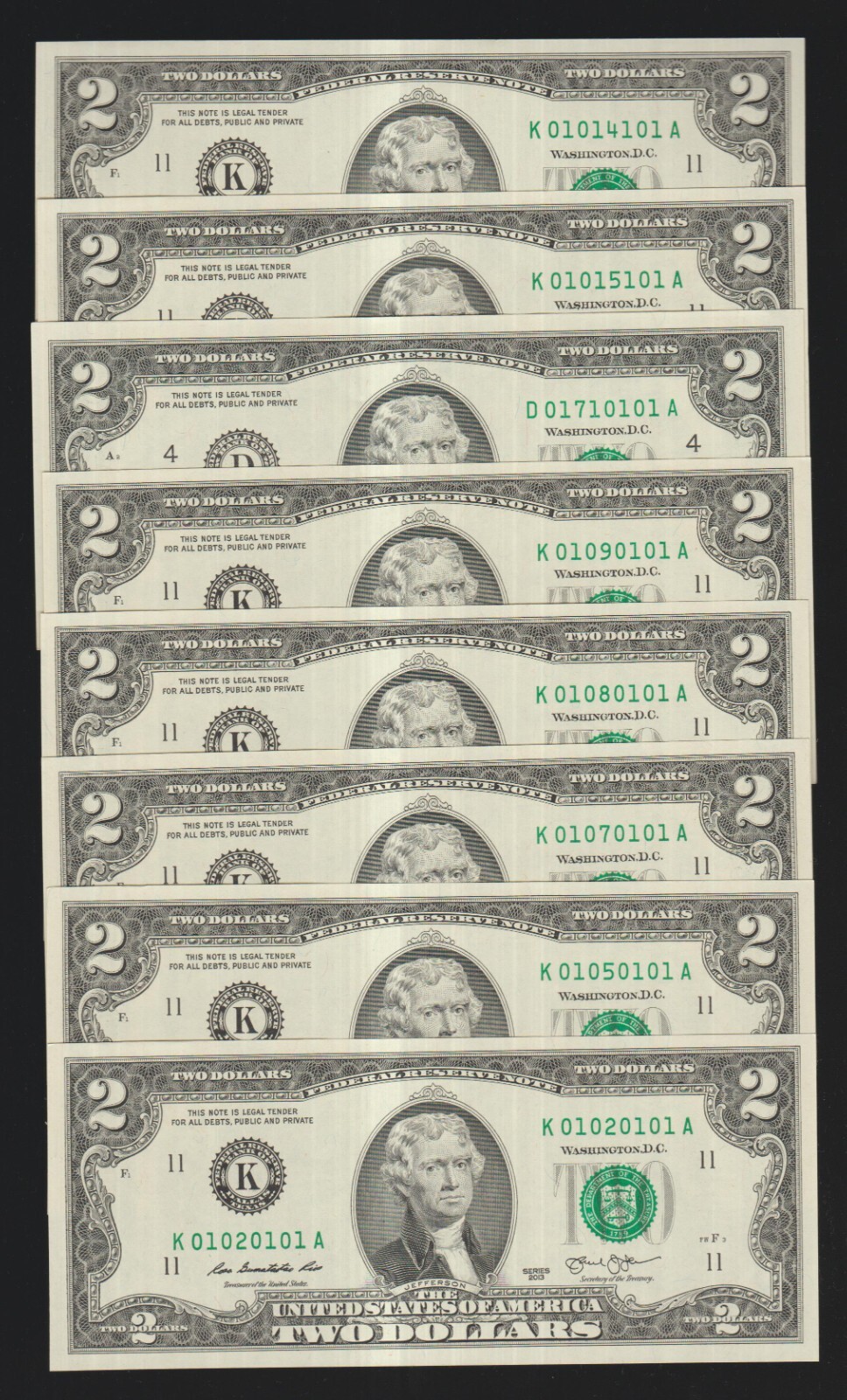 $2 Super Repeater Type Notes 8 Trinary Super Repeater Type Bills | eBay