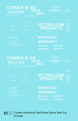 K4 O Scale Decals Cosden Petroleum Two/Three Dome Tank Car White Tulsa ...