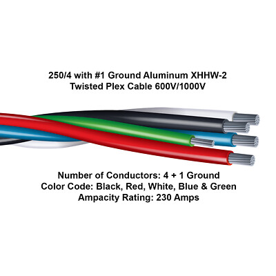 250-04PPLEX-BRWB-1G 250/4 with #1 Ground Aluminum XHHW-2 Twisted Plex ...