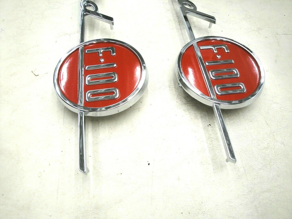 1955 55 FORD TRUCK HOOD CHROME F100 EMBLEM PAIR NEW * | eBay