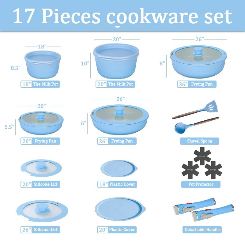 17‑Piece Ceramic Non‑Stick Cookware Set Frying Pan Kitchen Essential ...