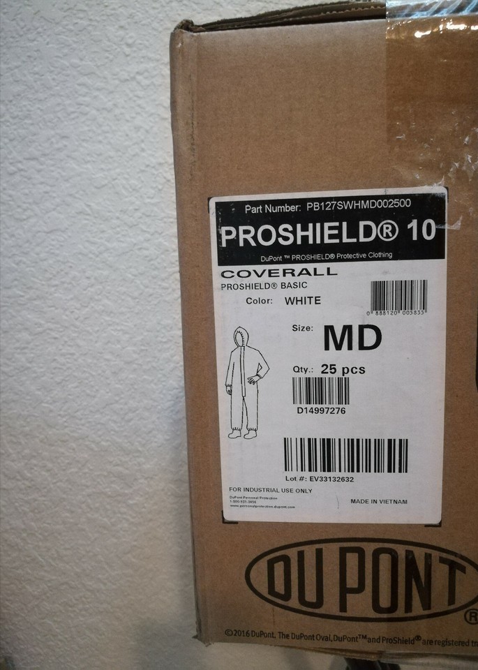 Case of 25 DuPont Coverall with Hood, Tyvek, Proshield, M L XL 2XL 3XL ...