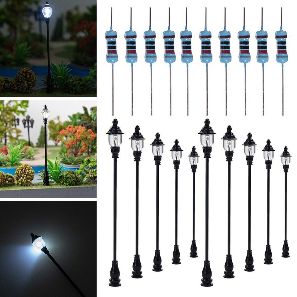 10pcs/set Model Railroad Train OO/HO Scale Lamp Posts Led Street Light ...