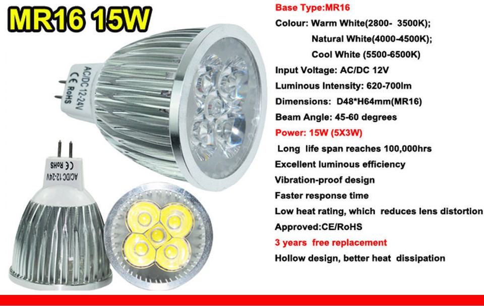 Dimmable Ultra Bright MR16/GU10/E27/E14 9W 12W 15W 220V LED Spotlight ...
