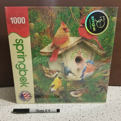 Springbok 1000 Piece Puzzle Birds Feathered Retreat Cardinal birdhouse ...