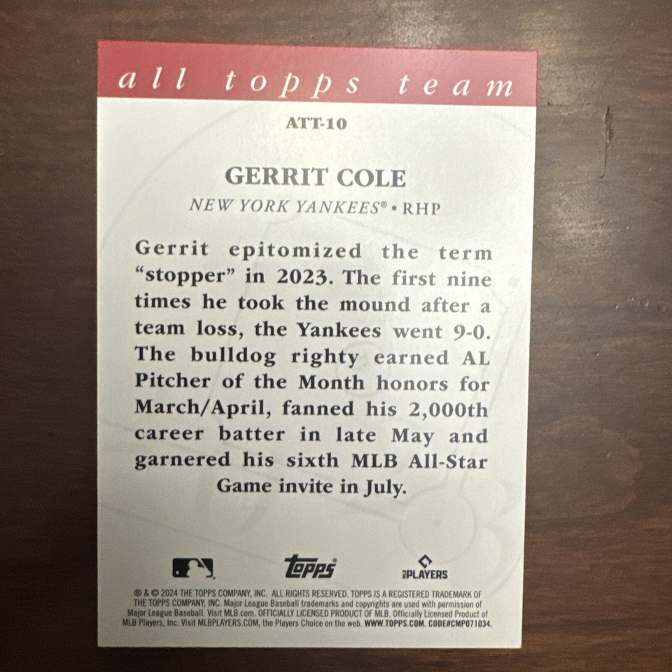 2024 Topps Series 1 - 2023 All Topps Team #ATT-10 Gerrit Cole | eBay
