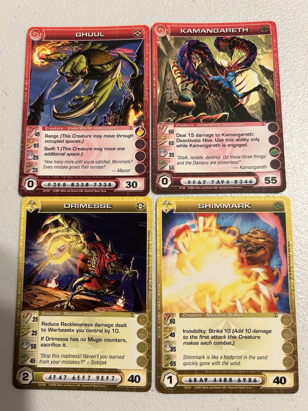 Chaotic TCG – 2 Mipedian Creatures + 2 UnderWorld Creatures | eBay