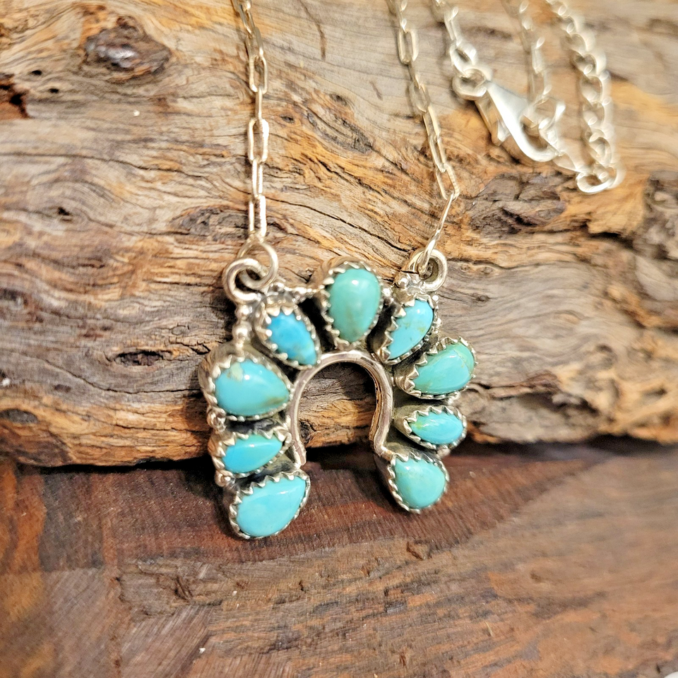 Kingman Turquoise Sterling Silver 925 Naja Horseshoe Necklace Handmade ...