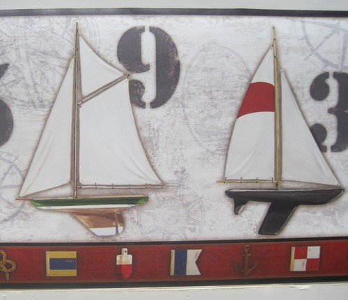 SAILING SAILBOATS SEASHORE BOATS NAUTICAL Wallpaper Border 9 ...