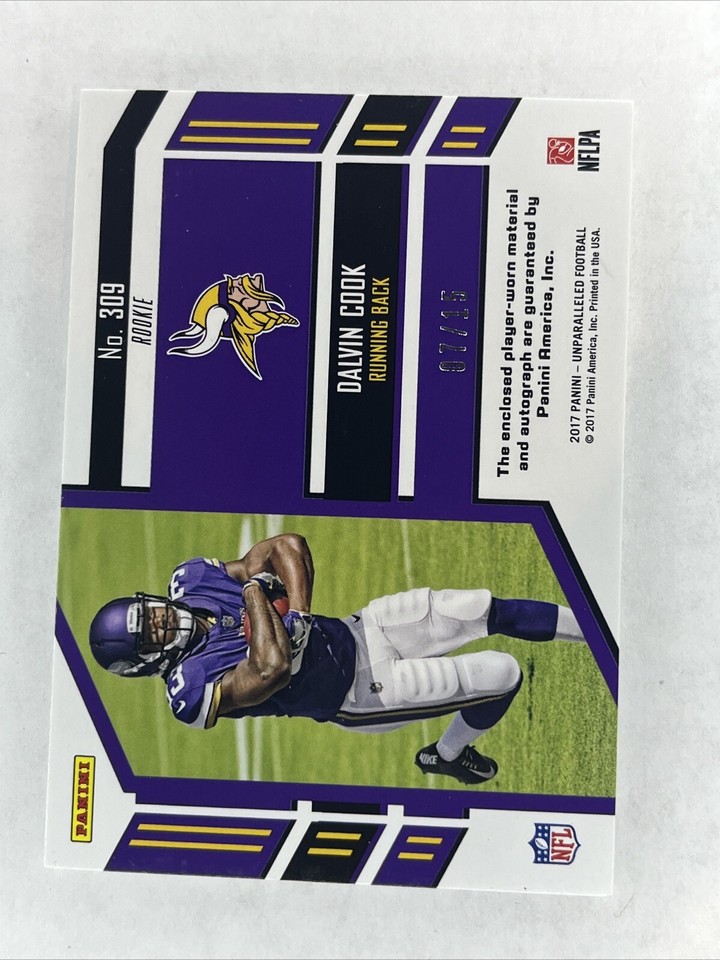 2017 Unparalleled Dalvin Cook Worn Auto RPA /15 Vikings RB Rookie Jets ...