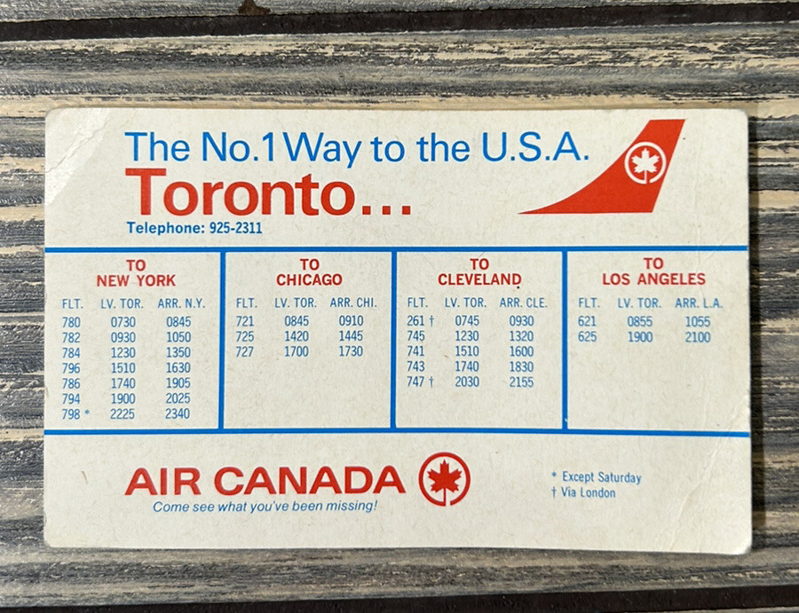 Vintage Air Canada Toronto Timetable Card Schedule | eBay