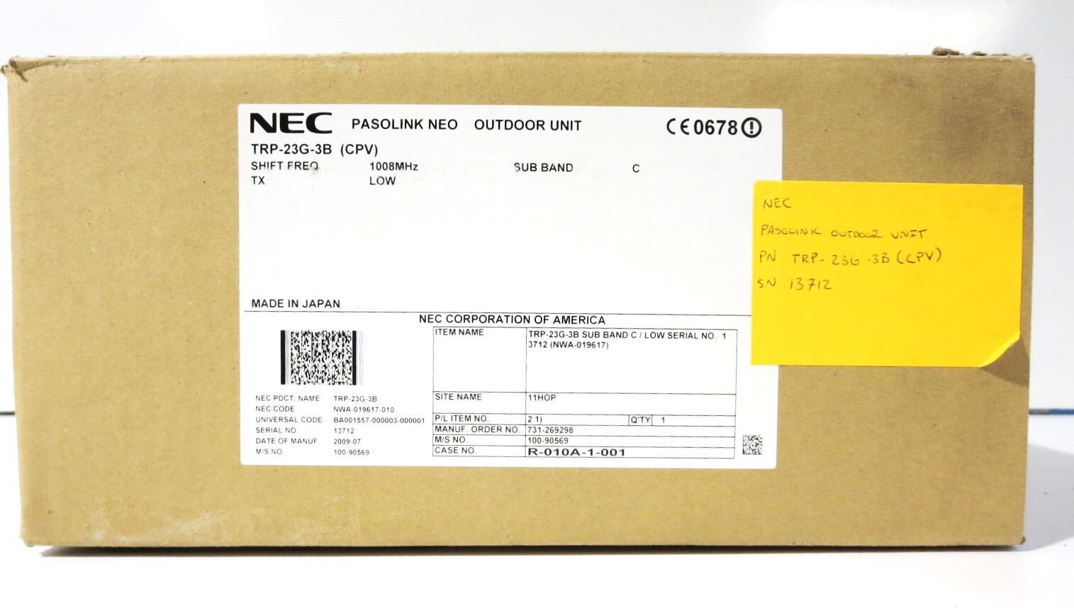 NEC TRP-23G-3B (CPV) PASOLINK NEO OUTDOOR UNIT; 1008MHz: TXl LOW; SUB ...