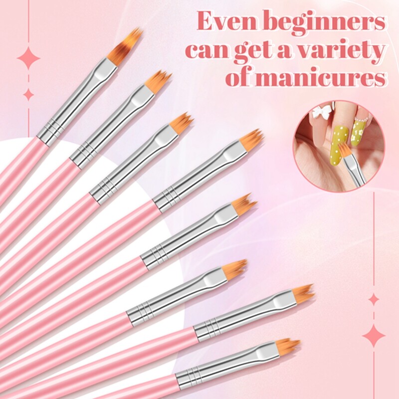 2X(8Pcs Color Paint Pen Set Petal Pen Nail Brush Short Nail Brush F2U9 ...