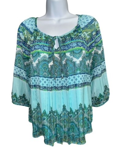 Sara Michelle PM Top Sheer Lined Babydoll Peasant Blue Floral Artsy ...