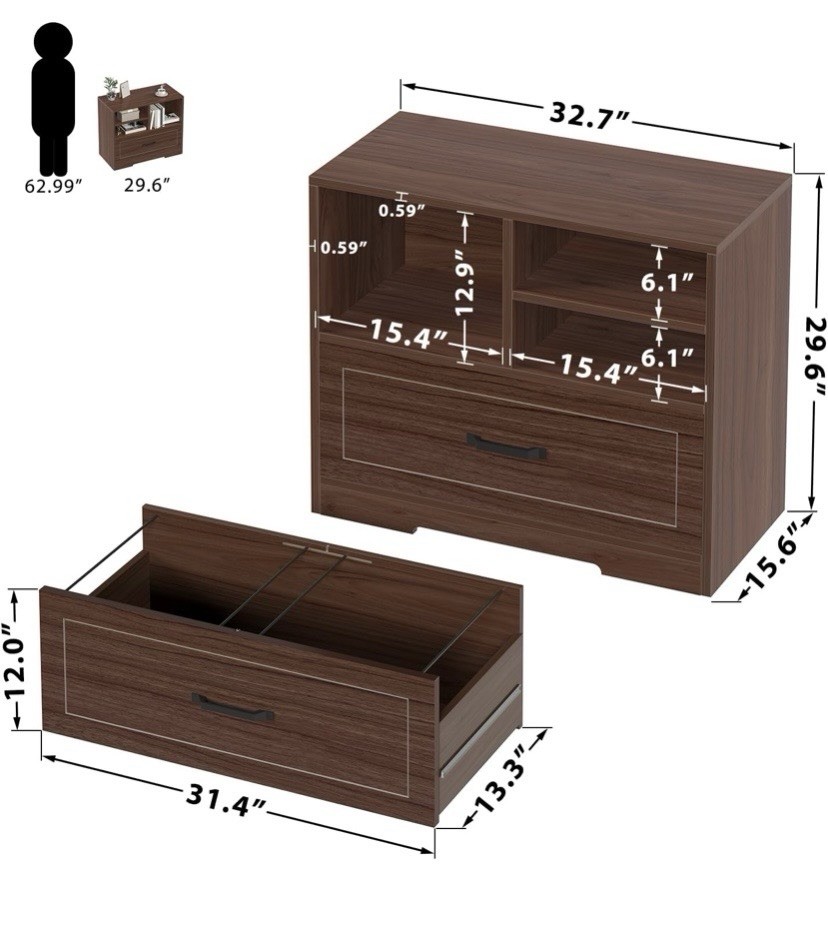 Wooden Filing Cabinet Two-Drawer Set for Home Office | eBay UK