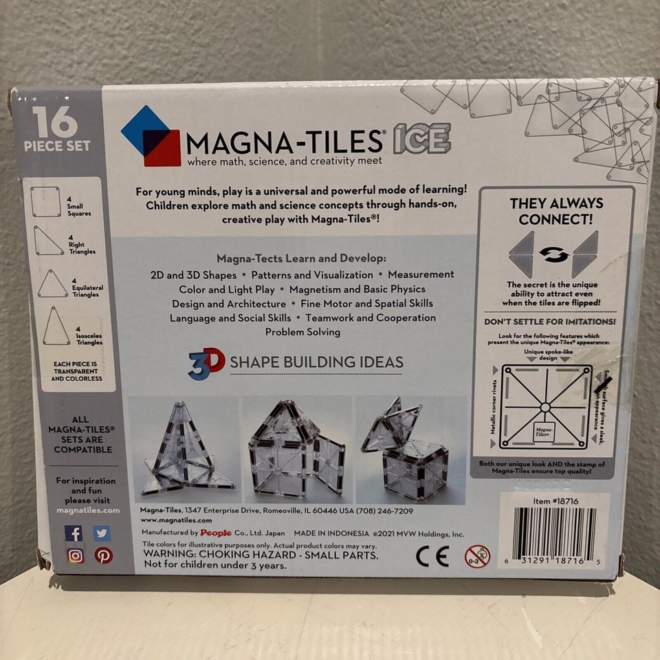 Clear MAGNA-TILES Ice 16-Piece Magnetic Construction Set, The ORIGINAL ...