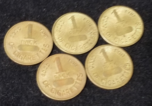 5 Vintage Brass Token Good For One Pack Cigarettes Pack Token Coins ...