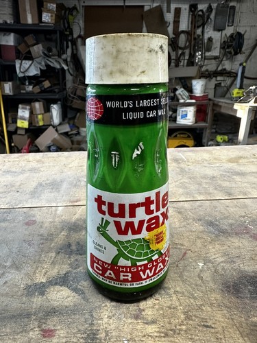 vintage very cool pre-UPC Turtle Wax liquid car wax polish glass bottle ...
