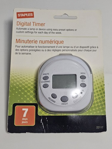 Staples 7 Day Programmable Digital Timer, Single Outlet, White, New! | eBay