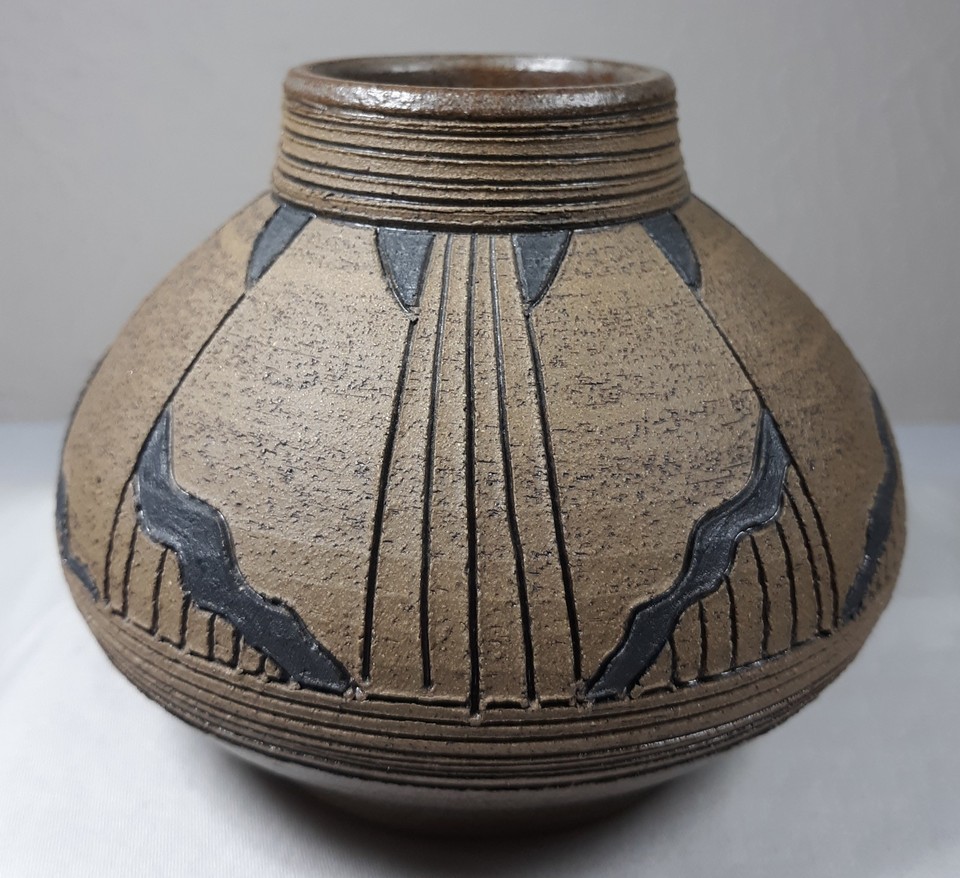 Mary Tuttle Southwest Art Pottery Vase Beads Etched Hand Carved Artist ...