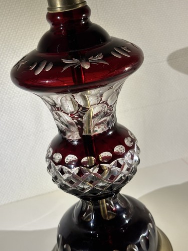 Antique Bohemian Cut To Clear Ruby Table Lamp Works 12” x 5” | eBay