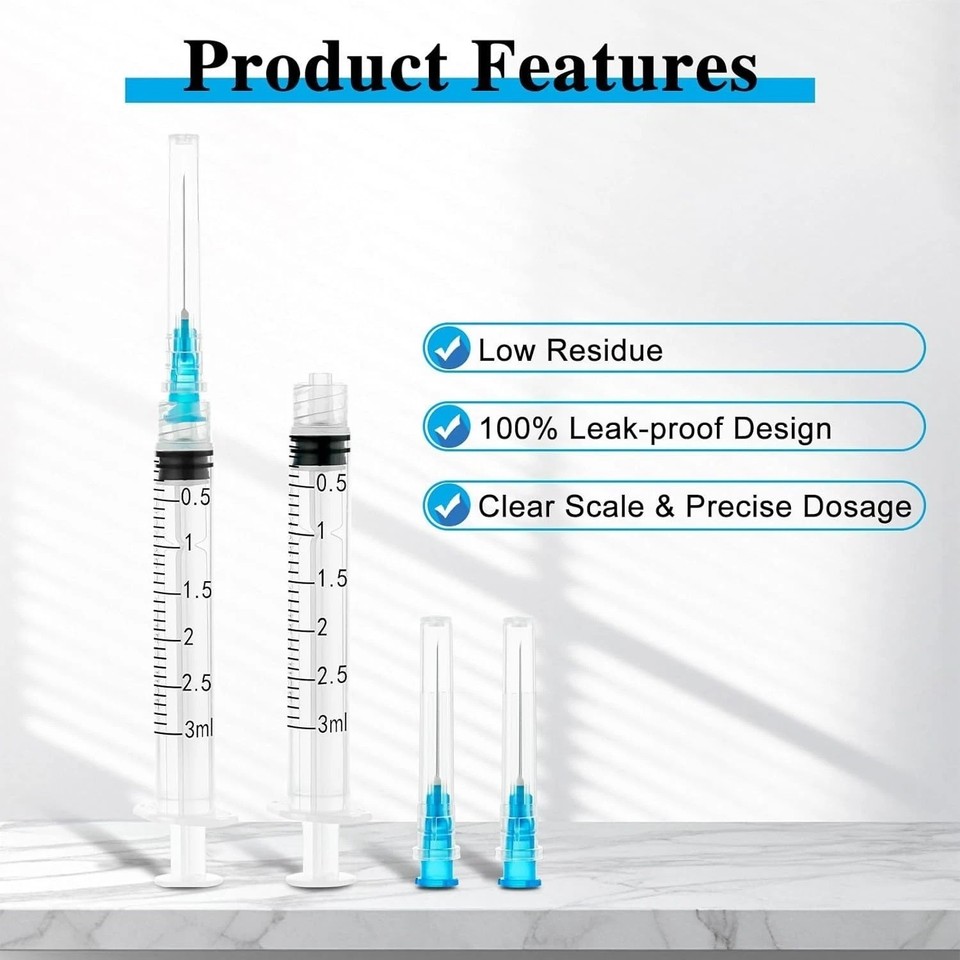 100 Pack 3ml/cc Lab Syringes Luer Lock with 23Ga 1 Inch (25mm) Needle ...