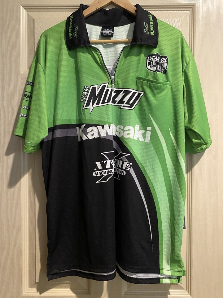 RARE TEAM MUZZY KAWASAKI ZIP POLO PIT CREW SHIRT SIZE LARGE • ROB MUZZY ...