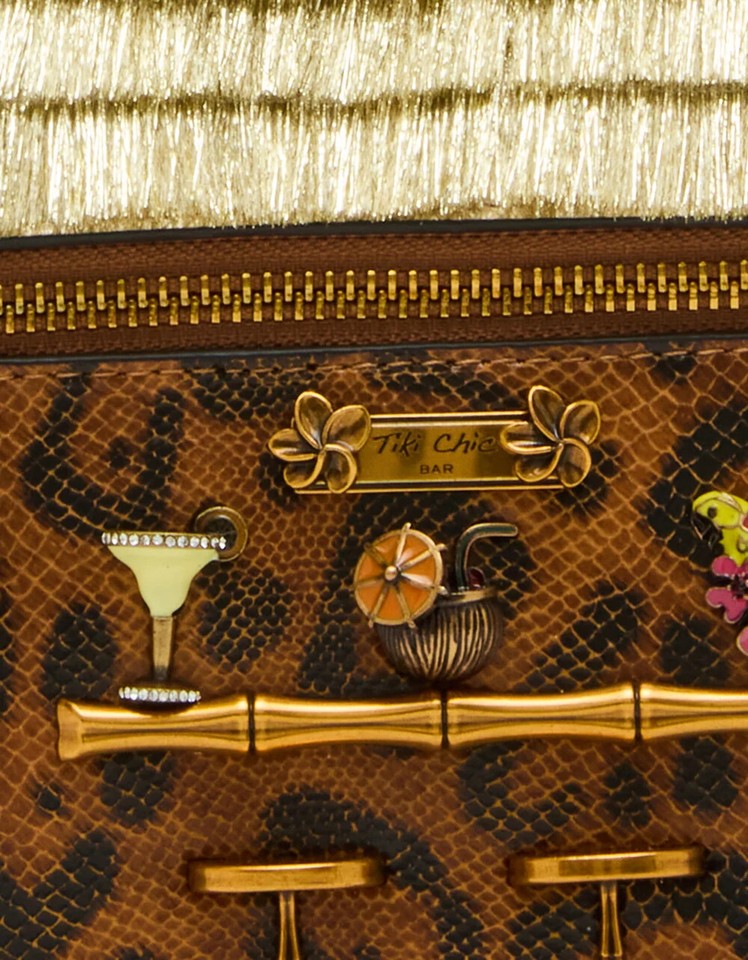 Betsey Johnson Kitsch Tiki Chic Bar Thatch Roof Leopard Printed Mini ...