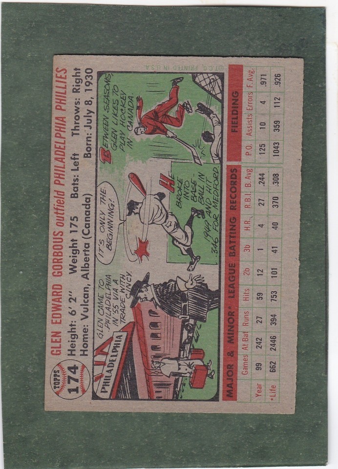 *1956 TOPPS #174 GLEN GORBOUS, PHILLIES clean, crisp GB | eBay