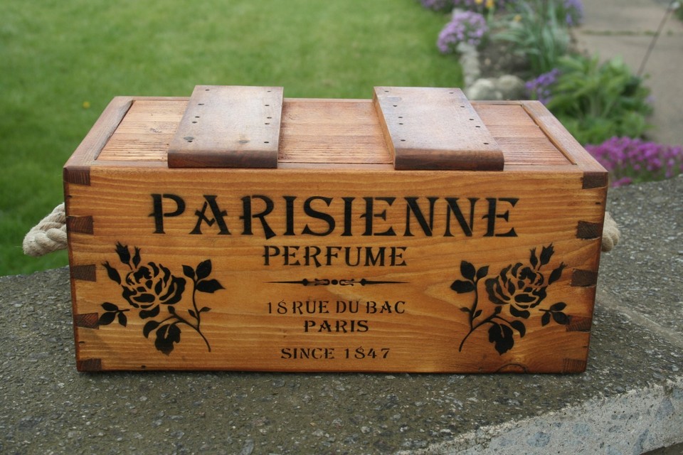 RUSTIC VINTAGE STYLE WOOD STORAGE BOXES TRUG CRATE Free Personalisation ...