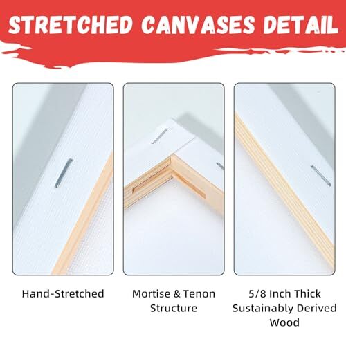8x10 Inch Stretched Canvas for Painting, 10 Pack 100% Cotton ...