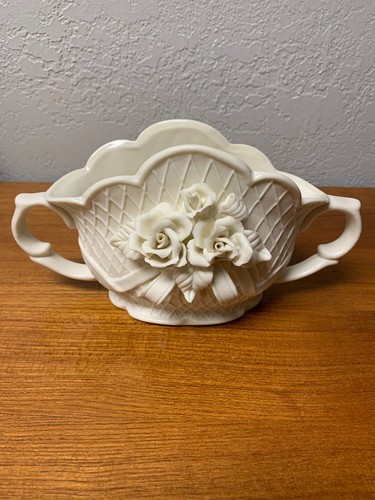 HANDMADE VINTAGE CERAMIC TWO HANDLE VASE - FLORAL DESIGN | eBay