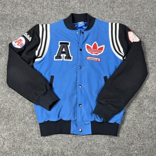 Adidas Jacket Mens XS Blue Originals Bomber Big Logo Trefoil Patches ...