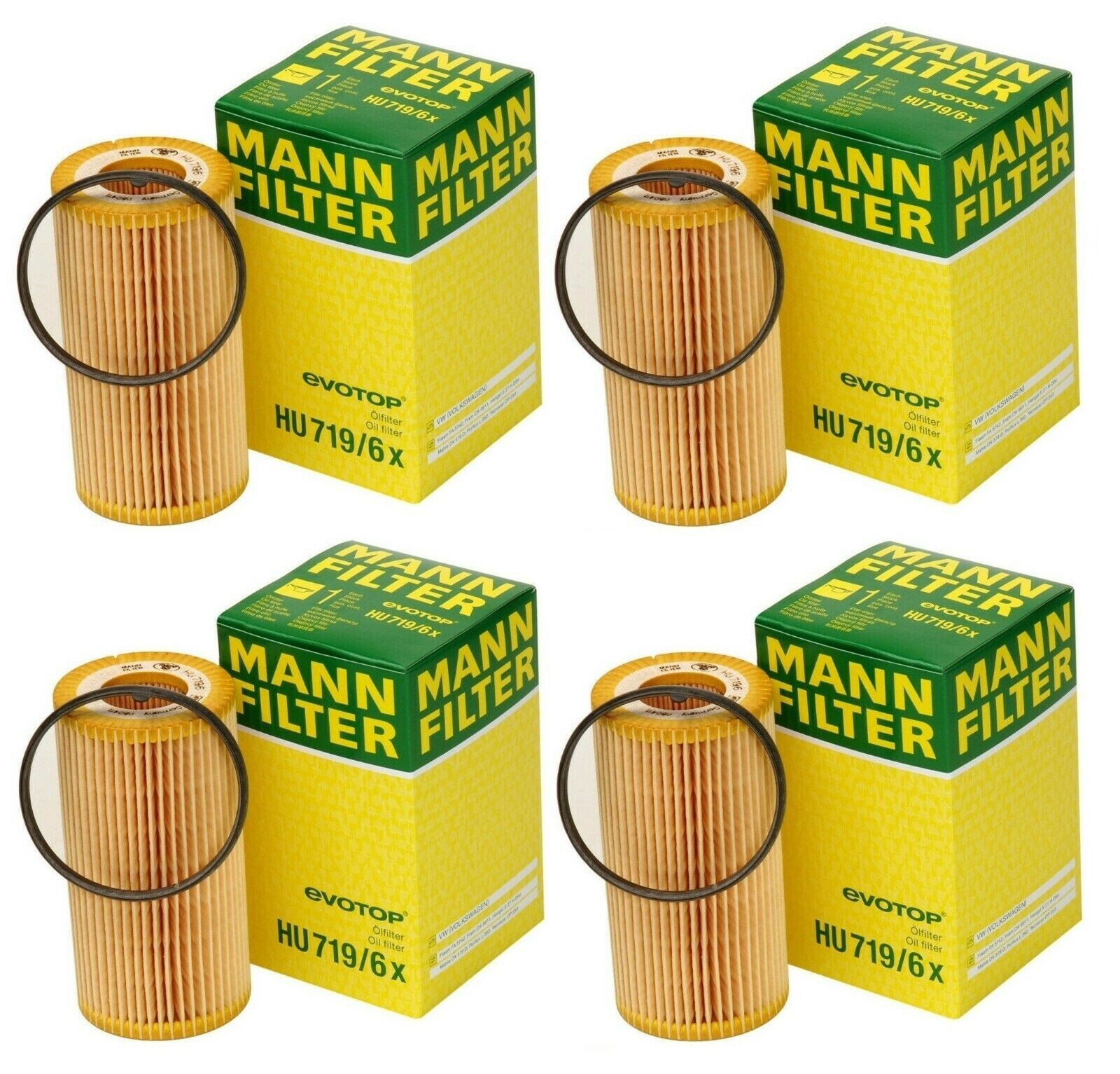 Set of 4 Engine Oil Filters Mann For VW Beetle Bora Eos Golf Jetta Audi ...