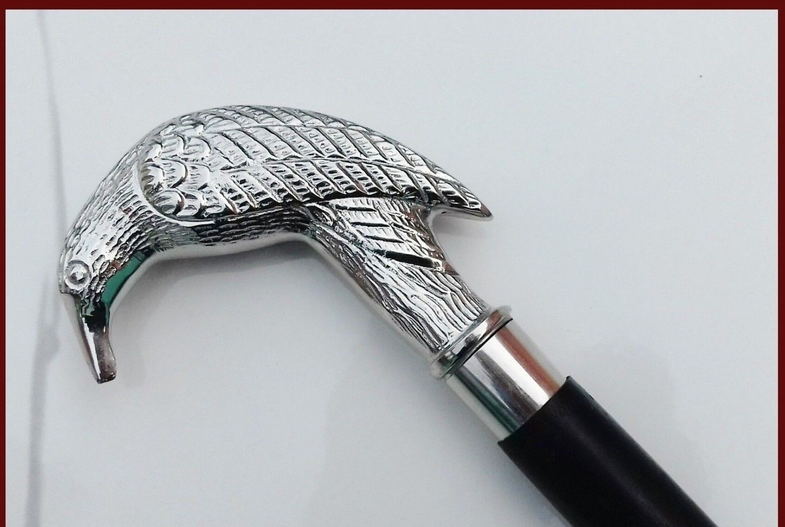 Vintage Handle Harvey Canes Silver Crow Brass Head Bl… - Gem