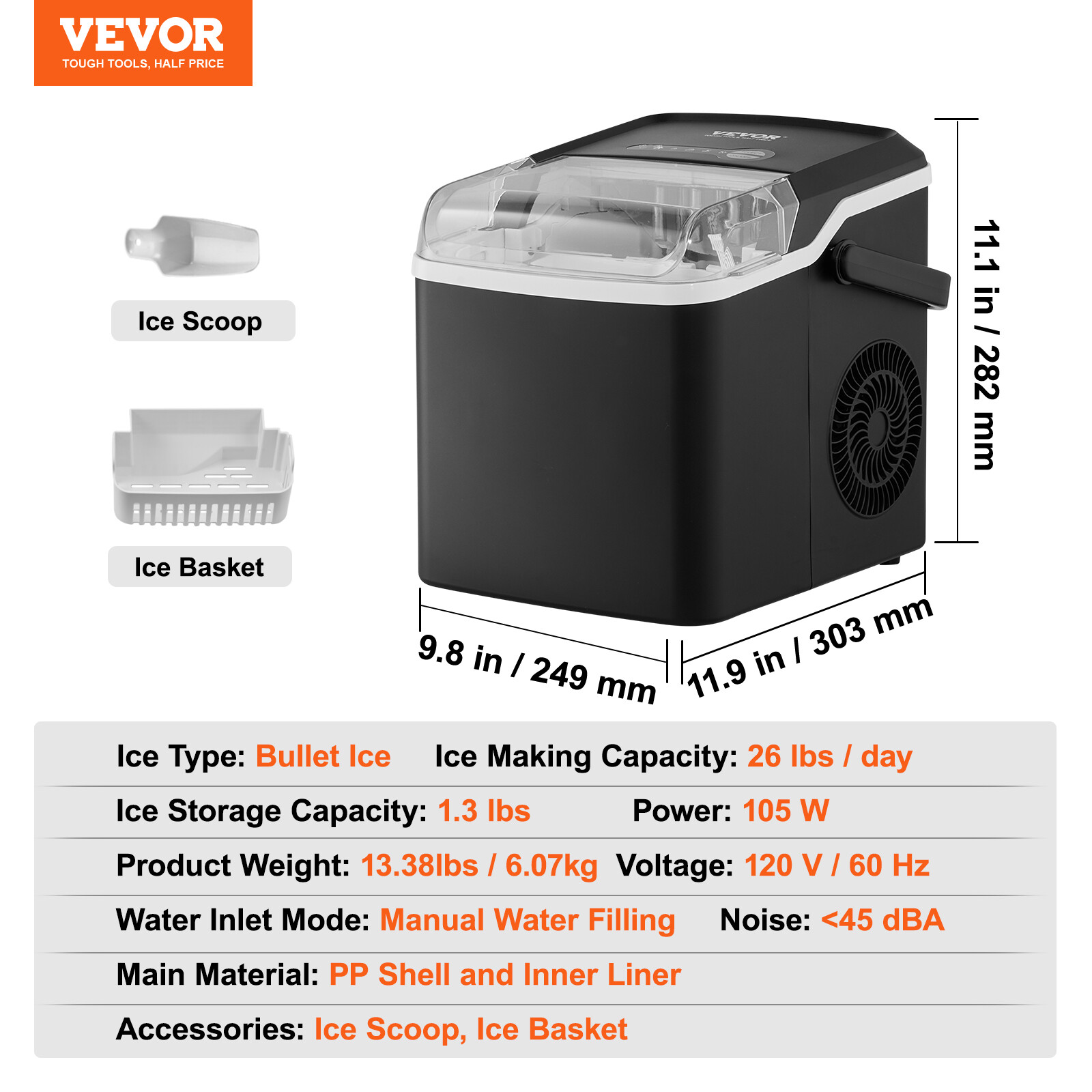 VEVOR Portable Countertop Ice Maker 26Lbs 24H Self Cleaning With Scoop vevor-portable-countertop-ice-maker-26lbs-24h-self-cleaning-with-scoop