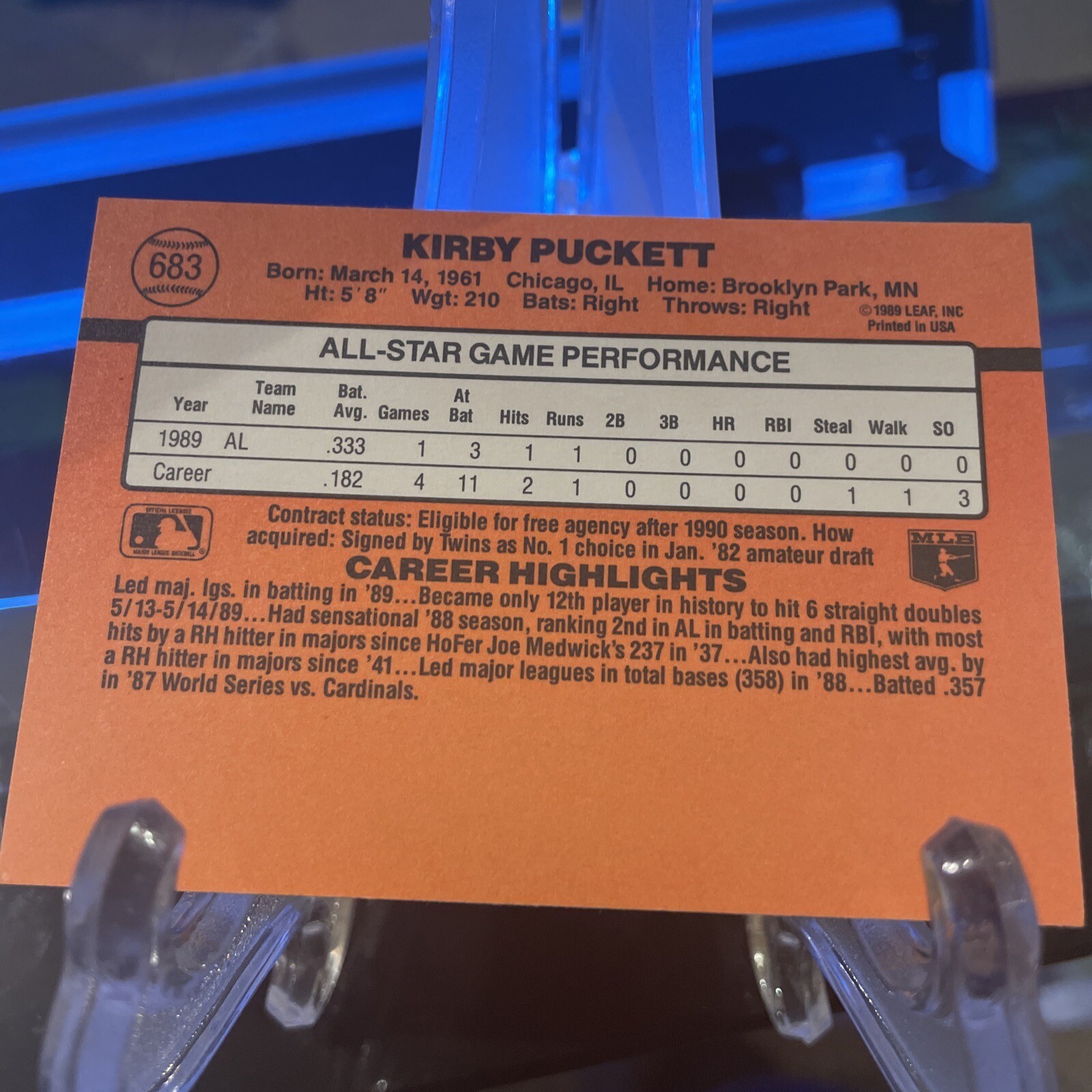 **RARE ERROR CARD** 1990 Donruss Kirby Puckett HOF All-Star - Errors ...