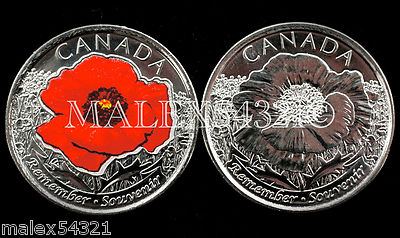 🇨🇦 CANADA 2015 REMEMBRANCE DAY "POPPY" 25 CENTS SET UNCIRCULATED (2 ...
