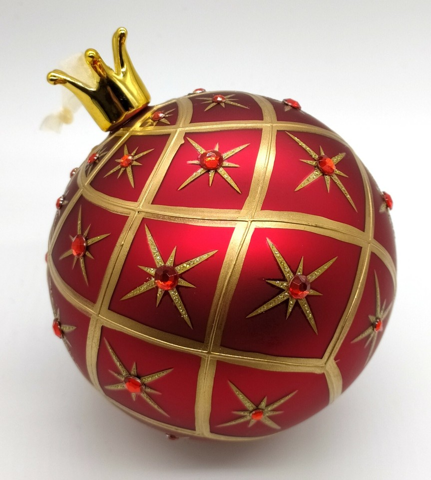 A135# Luxury Glass Ball Red Bauble With Porcelain Crown Cap Christmas ...