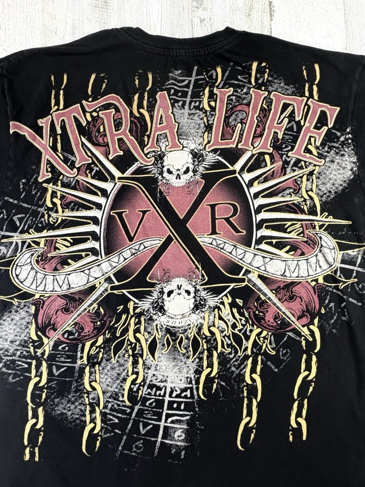 Vintage Y2K Xzavier AXR Unlimited T-Shirt Black XTRA LIFE Skull Gothic ...