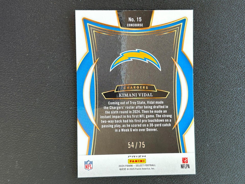 Kimani Vidal 2024 Select Purple Prizm Rookie RC Los Angeles Chargers 54 ...