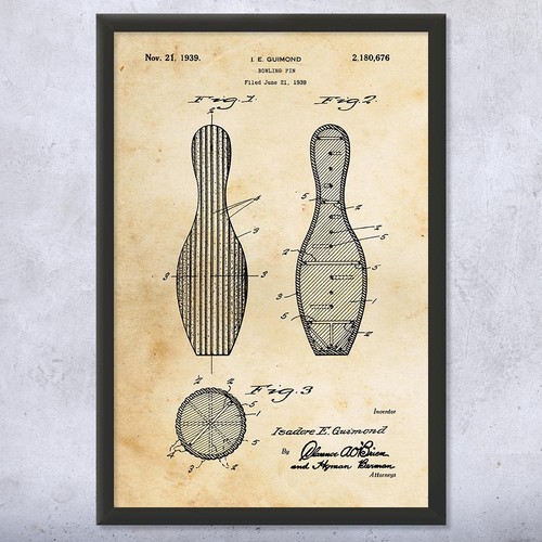 Bowling Pin Patent Wall Art: Bowling Pin Art, Dad Gifts, Sports Decor ...