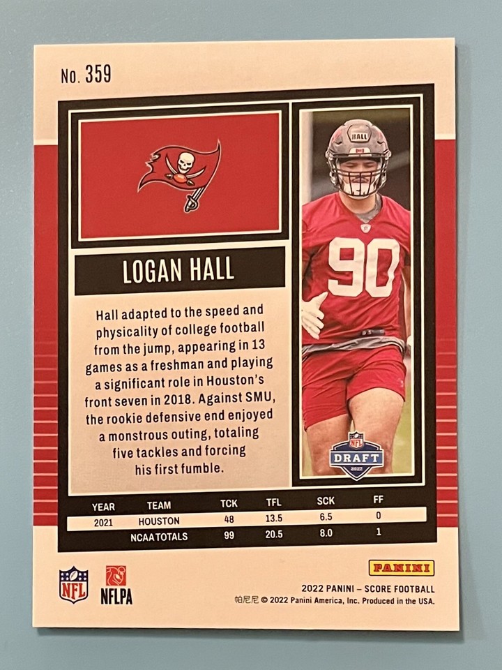 2022 Panini Score Football Logan Hall Rookie #359 Tampa Bay Buccaneers ...