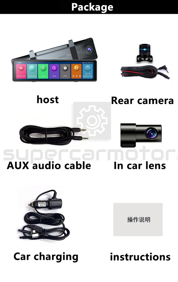 3 Cameras Mirror Carplay Android Auto Car Dash Cam Rearview 2.5K Video ...