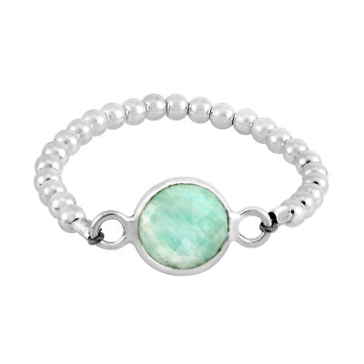 Stunning Round Amazonite Inlay on Sterling Silver Beaded Band Ring-9 | eBay