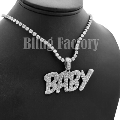 Iced Lil Baby Pendant & 1 Row Bling Rhinestone Chain Hip Hop Fashion ...