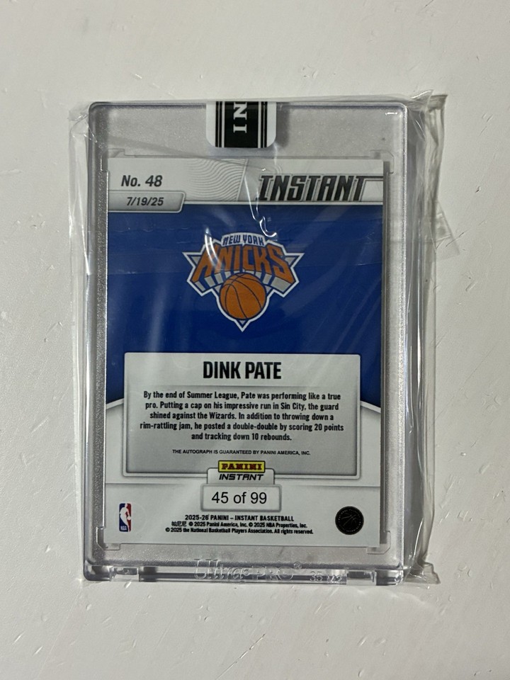 2025-26 Panini Instant NBA Dink Pate Rookie RC Card Auto Prizm SP /99 ...