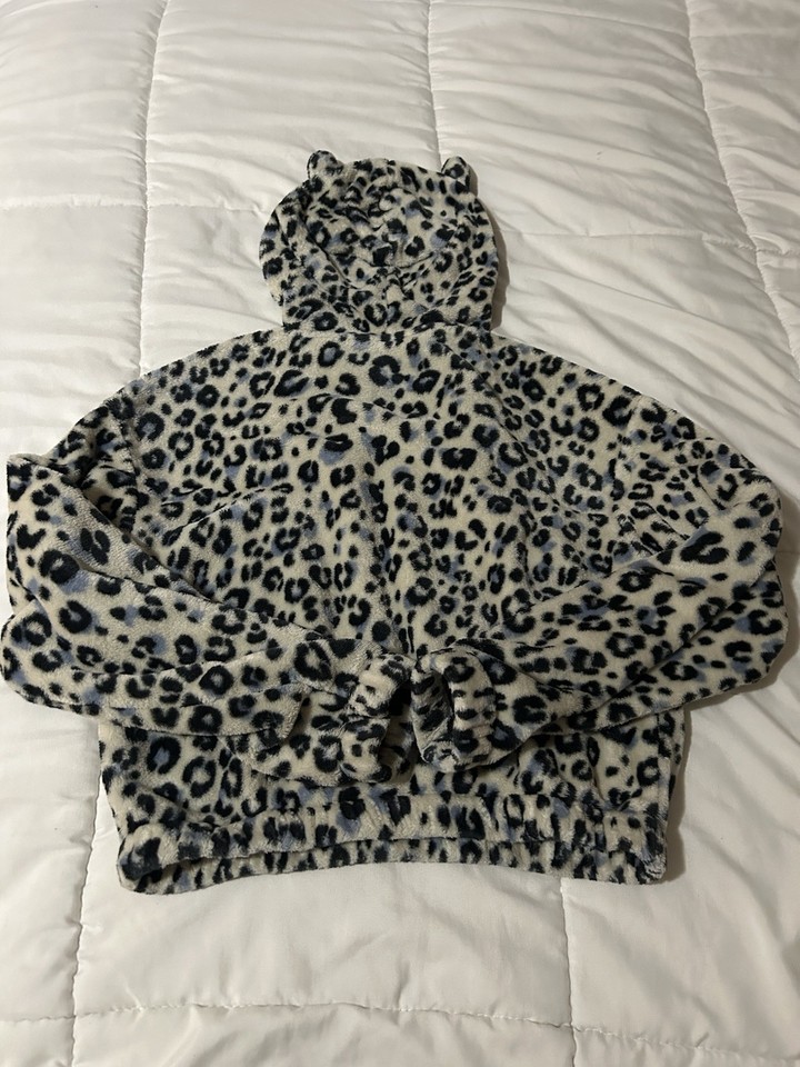 H&M Girls Fleece Leopard Print Crop Hoodie- Size 16/18 | eBay