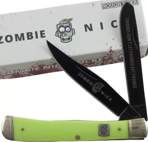 Zombie Nick Rough Rider Pocket Knife 2 Stainless Clip/Spey Blades, Bone ...